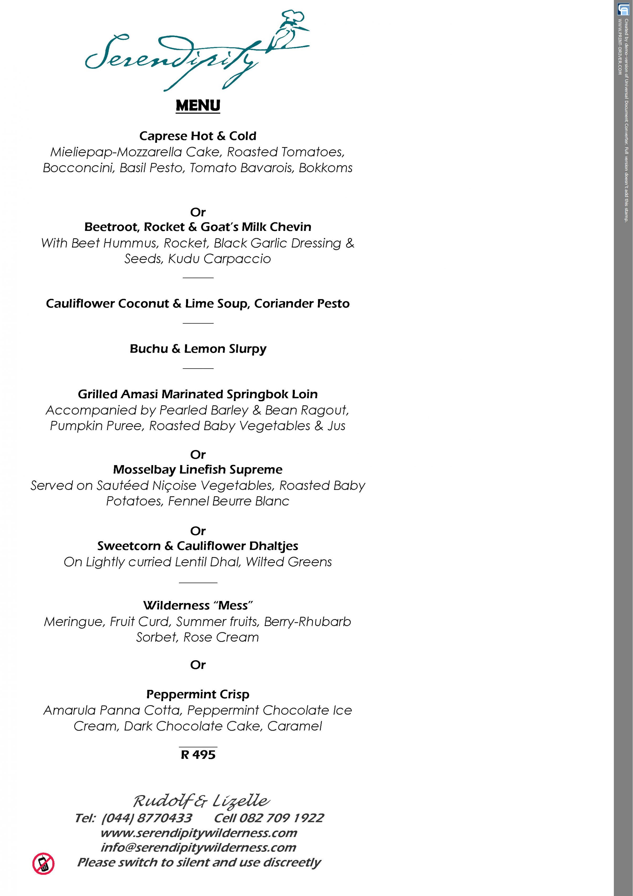 Menu Oct Nov17 – Serendipity Restaurant Luxury Guest House ...