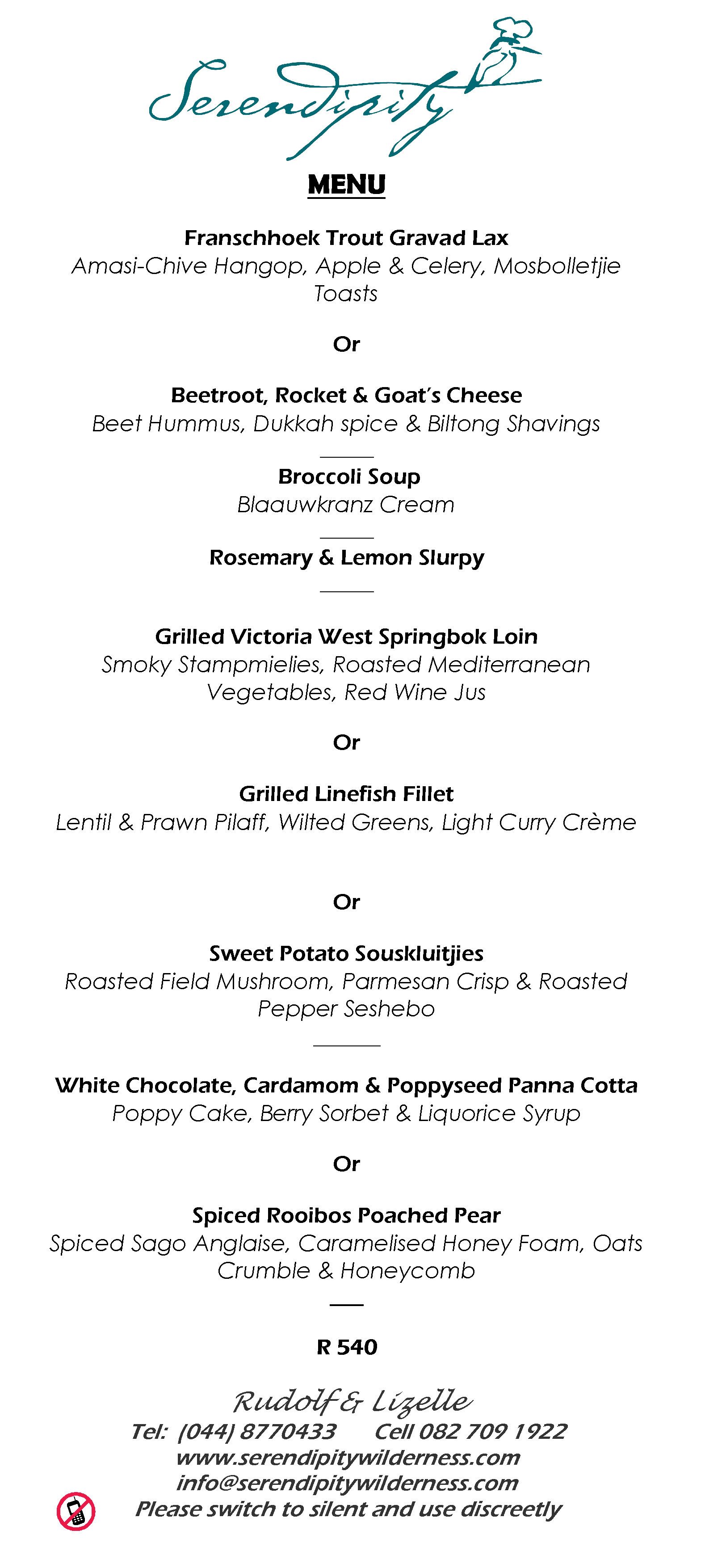 Menu Nov Dec 18 – Serendipity Restaurant Luxury Guest House ...